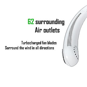 ErjeeNai Portable Neck Fan,Hanging Neck Bladeless Fan,USB Rechargeable Personal Fan,3 Speeds Silent 360° Cooling Tuyere Layout,Fast Charging and Long Battery Life,Keeping the Neck Cool at All Times