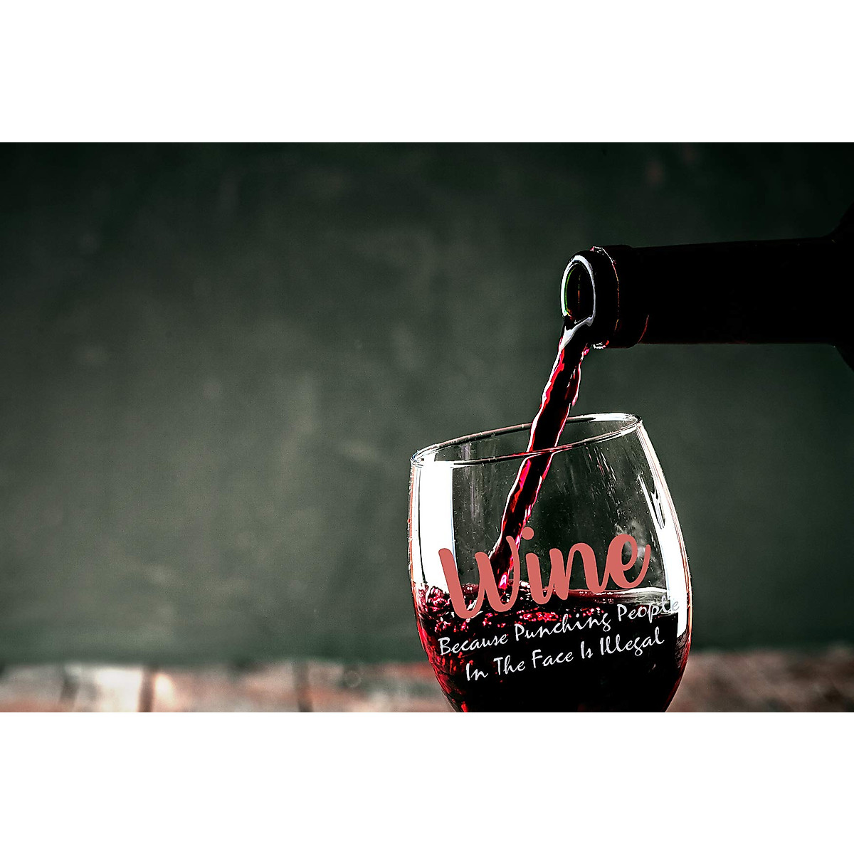 Wine Because Punching People In The Face Is Illegal 15oz Crystal Wine Glass - Fun Unique Novelty Idea for Him, Her, Mom, Wife, Coworker, Boss, Sister, Best Friend, Mom Birthday Mother's Day Christmas