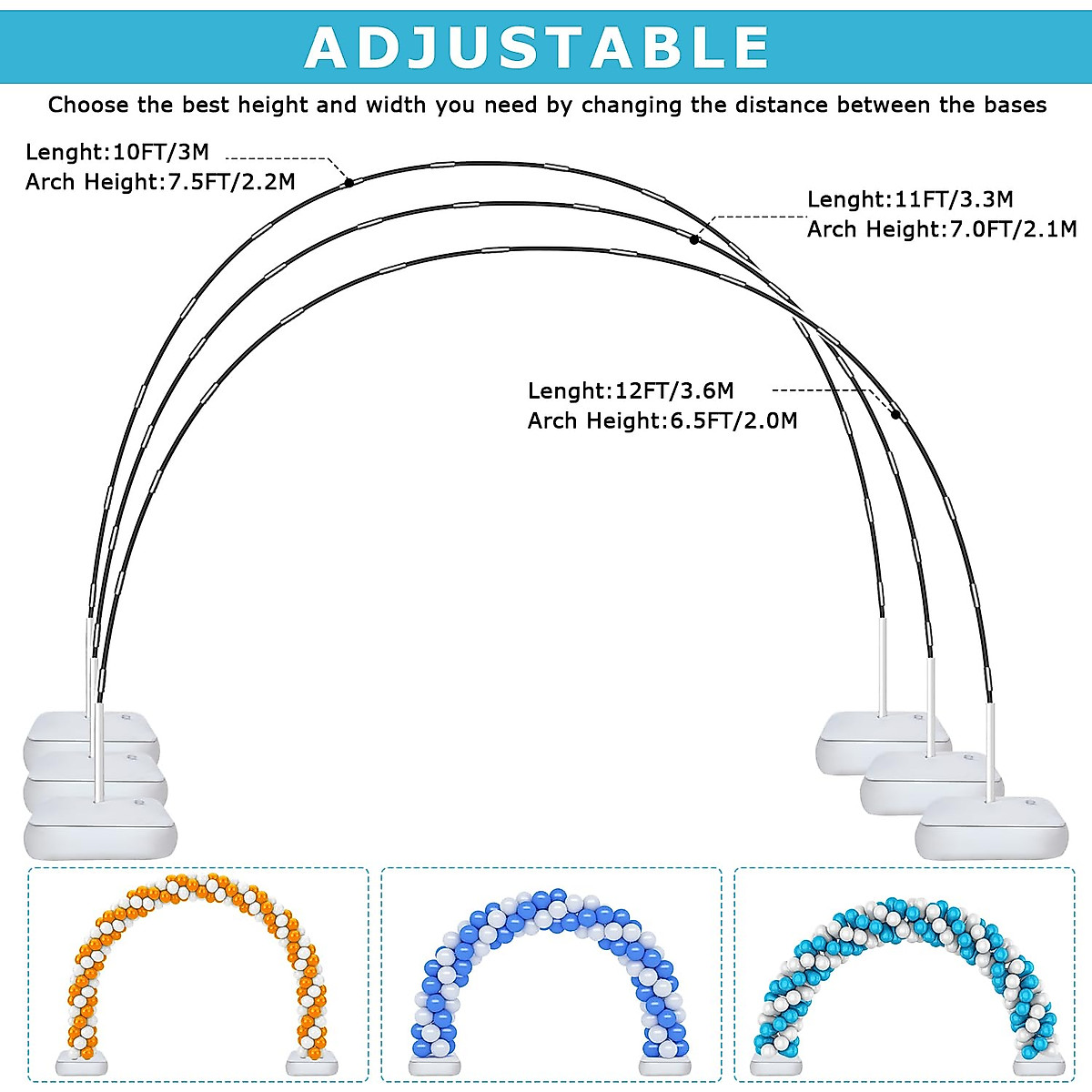 VETOGETHER Updated Balloon Arch Kit, 21ft Adjustable Balloon Arch Stand with Base in 9FT Width and 10FT Height, Threaded Design Balloon Arch Frame for Birthday Baby Shower Party Ballon Arch Kit