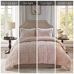 Madison Park Nova Luxury Soft Mohair Reverse Faux Mink Comforter Set, Twin 68"x90", Blush Pink