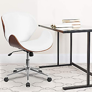 Flash Furniture Tana Mid-Back Walnut Wood Conference Office Chair in White LeatherSoft