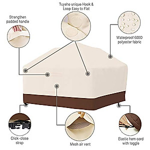 Tuyeho Patio Square Fire Pit Cover 36 x 36 x 22 inch, 600D Heavy Duty Outdoor Fire Table Cover, Waterproof & Weather Resistant for Your Fire Bowl (Beige & Brown)