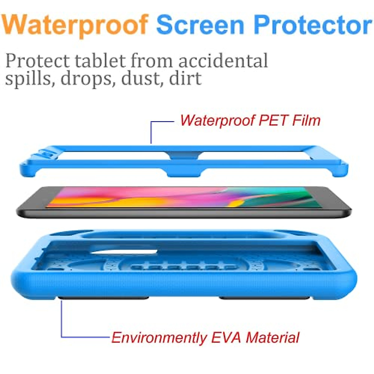 BMOUO for Samsung Galaxy Tab A 8.0 Case 2019 SM-T290/T295, Tab A 8.0 2019 Case with Screen Protector, Shockproof Light Weight Handle Stand Galaxy Tab A 8.0 inch 2019 Kids Case Without S Pen - Blue