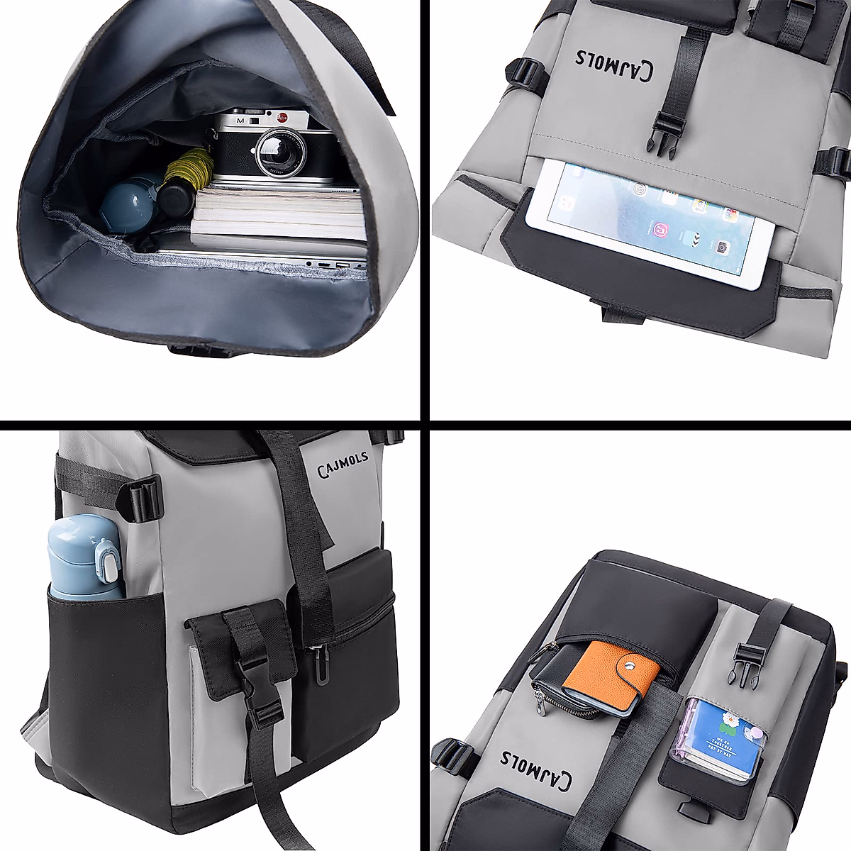 Cajmols School Backpack Waterproof Bookbag College High School Bag For Boys Girls Lightweight Casual Daypack Laptop Backpacks (C- Gray)