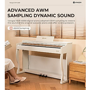 Vangoa Digital Piano 88 Keys Weighted Hammer Action White Home Digital Piano Bundle for Beginner Professional Adult with Wooden Stand, Slide Key Cover, Three Pedals, Power Adapter