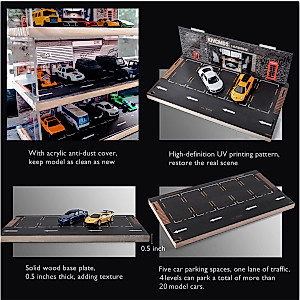 kivcmds 1:64 Scale 4-Tiers Vehicle Model Display Case for Sports Car and Lego Model Collectors, Display Stand for Alloy Car Model Toy with Parking Lot Scene (4-Tiers Auto Repair Store Scene)
