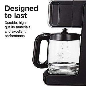Proctor Silex FrontFill Drip Coffee Maker, 12 Cup Glass Carafe, Black and Silver (43686)