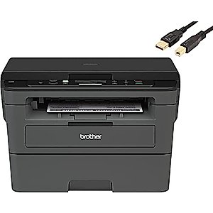 Brother HL-L23 Series Monochrome All-in-one Laser Printer for Home and Office, Print, Copy, and Scan, 2400 X 600dpi, Wireless, 32ppm, Auto 2-Sided Printing, Bundle with MTC Printer Cable
