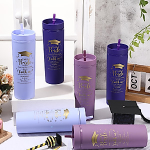 Blushtier 6 Pcs Class of 2025 Graduation Gifts Bulk 16oz Matte Graduation Cups 2025 Inspirational Tumbler with Lid and Straw Plastic Drinking Tumbler for Teen High School Grad Party Favors (Purple)
