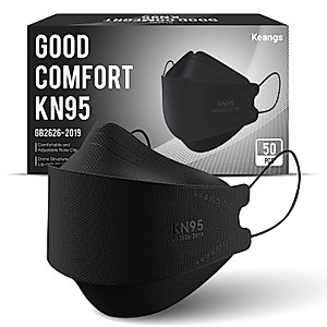 Keangs KN95 Face Masks 50 Pack, Soft and Comfortable Disposable Face Masks for Adults And Teens, Black