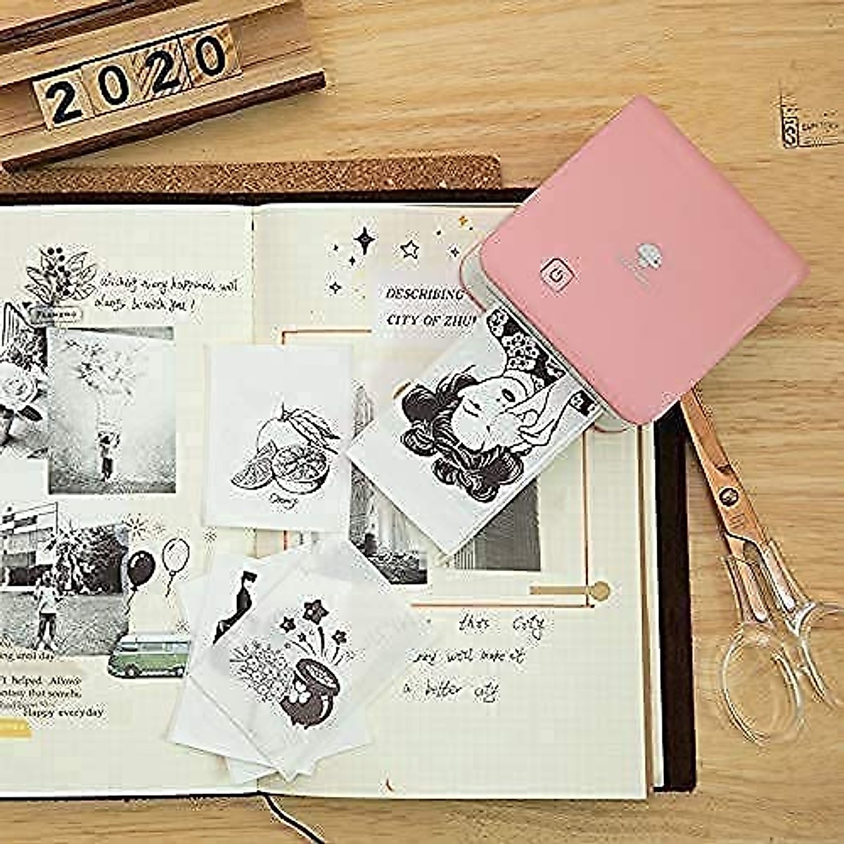 Phomemo M02 Pro Pocket Printer - with 3 Rolls Transparent Gold Paper， Compatible with iOS + Android for Plan Journal, Study Notes, Art Creation, Work, Gift