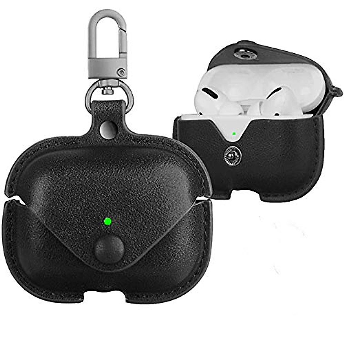 for AirPods Pro 3 Case (2019, Personalized Leather Portable Protective Case/Cover Shockproof with Loss Prevention Clip for Apple AirPods Por Cover Keychain Kits (Black)