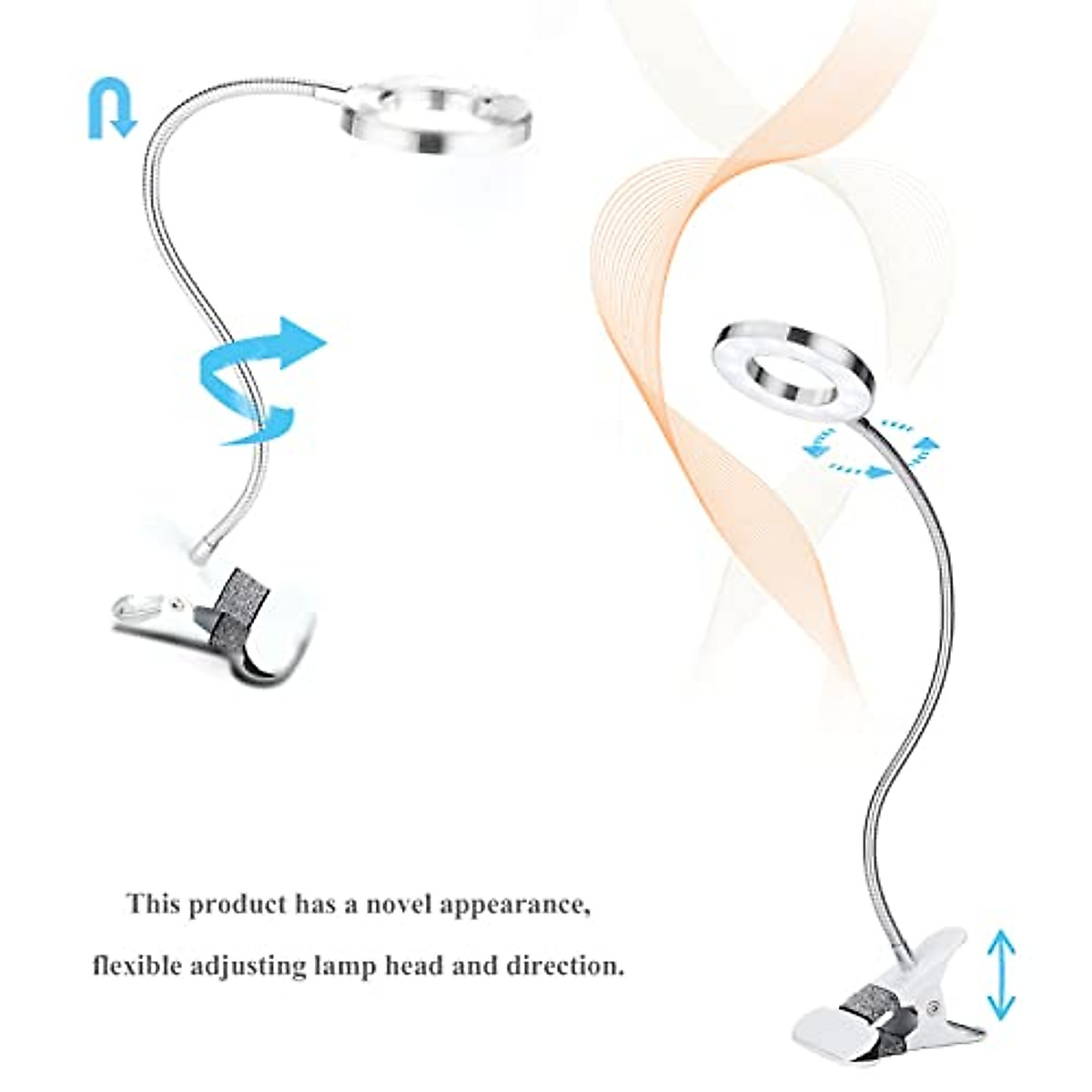 Duevin Clip Lamp USB Circle Makeup Lamp LED Portable Desk Light LED Tattoo Lamp Portable Tattoo Reading Light for Eyebrow Eyelash Extension Watch Repair Energy Saving Bright Reading Light