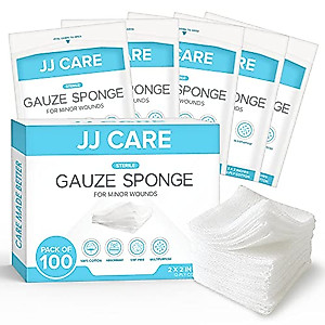 JJ CARE Sterile Gauze Pads 2" x 2" (Pack of 100), 12-Ply Cotton Gauze Pads, Individually-Wrapped Sterile Gauze Sponges, 100% Woven, Non-Stick Medical Gauze Pads for First Aid Kit & Wound Care