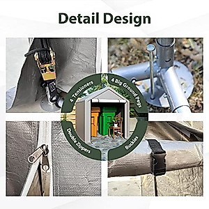 6x6 ft Outdoor Storage Shelter Shed, Portable Garage Tent with Roll-up Doors Shelter for Garden Tool, Lawn Mower, Motorcycleand, Bike - Gray