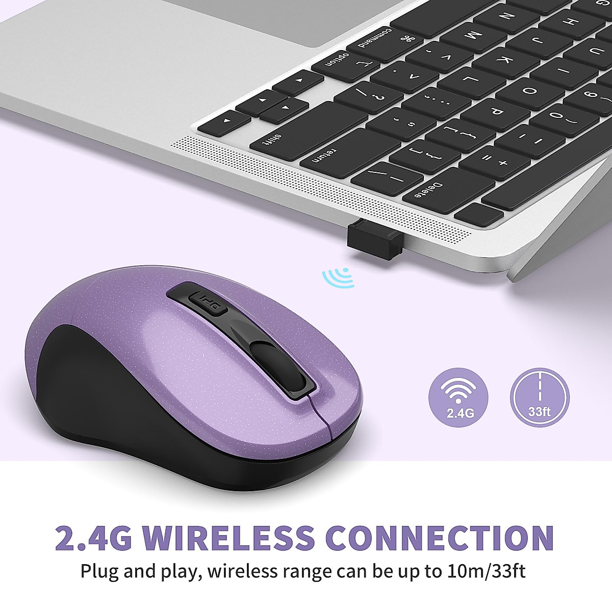 LeadsaiL Wireless Computer Mouse, 2.4G Portable Slim Cordless Mouse Less Noise for Laptop Optical Mouse with 4 Buttons, USB Mouse for Laptop, Desktop, MacBook