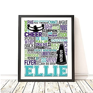 PrintChicks - Cheerleading Personalized Typography Print - Cheer Art Poster Decor for Girl's Room Cheerleader Gift