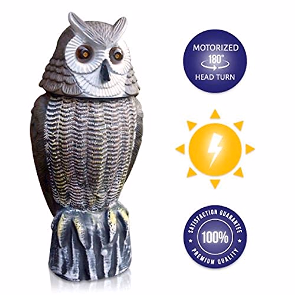 Lijo Solar Owl Animal Scarecrow – Rotating Head Owl Decoy - New & Improved Technology Waterproof 180° Rotation Light Up Eyes & Sounds Realistic Look Highly Sensitive Motion Sensor Detects Intruders