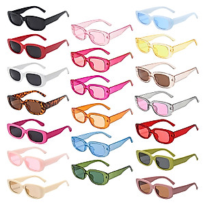 20 Pack Retro Rectangle Sunglasses Bulk, Colorful Neon Party Sunglasses for Women, Fun Trendy 90s Vintage Y2K Costume Accessories Glasses