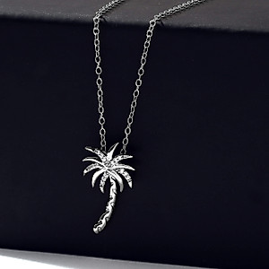 DZON Sterling Silver 1/20Ct TDW Diamond Palm Tree Fashion Pendant Necklace for Women(I-J, I2)