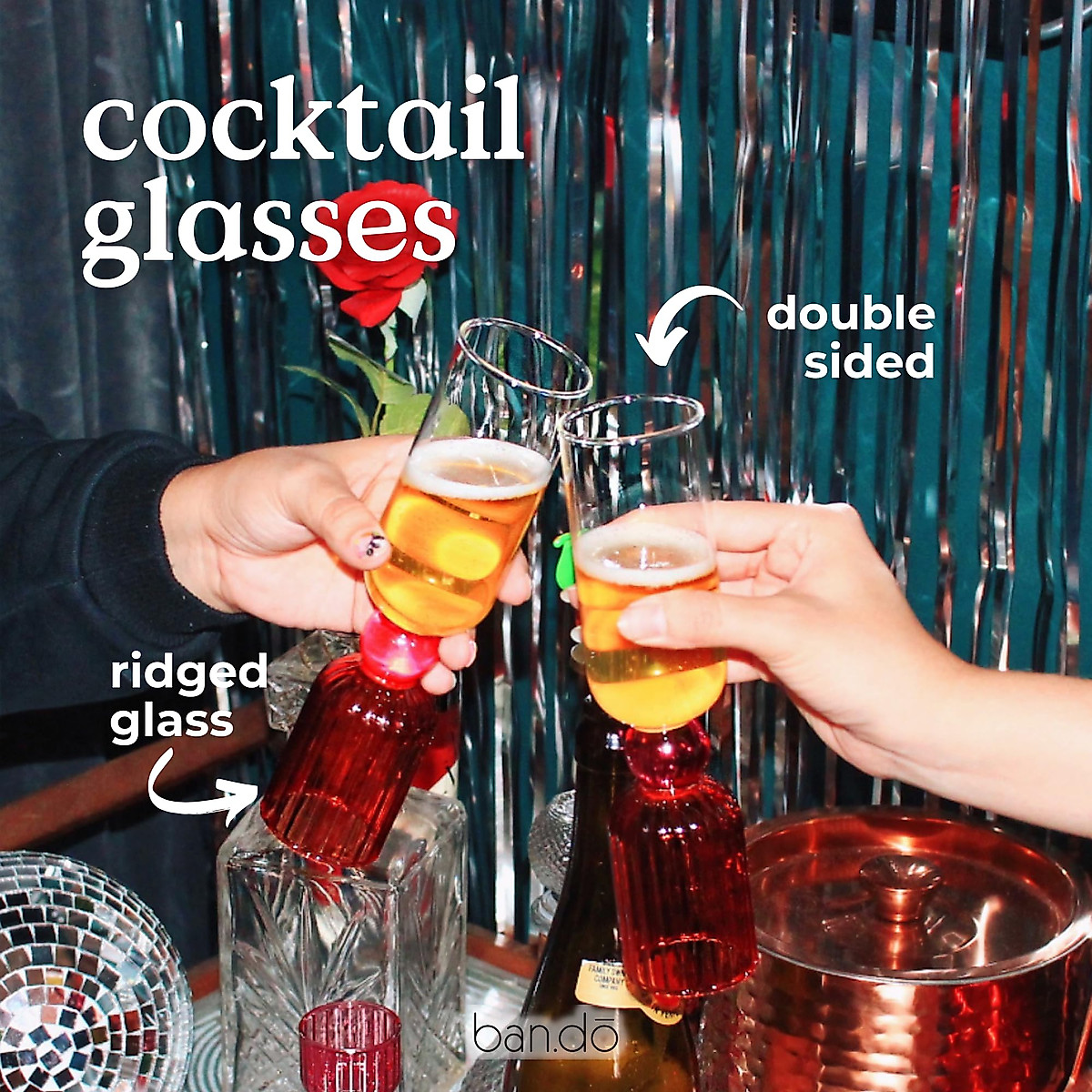 ban.do Bar Glass Set of 2, 6.6oz Cute Cocktail Glasses for Adults, Unique Cocktail Wine & Champagne Glasses, Aesthetic Glassware for Bar Cart, Tipsy Turvy