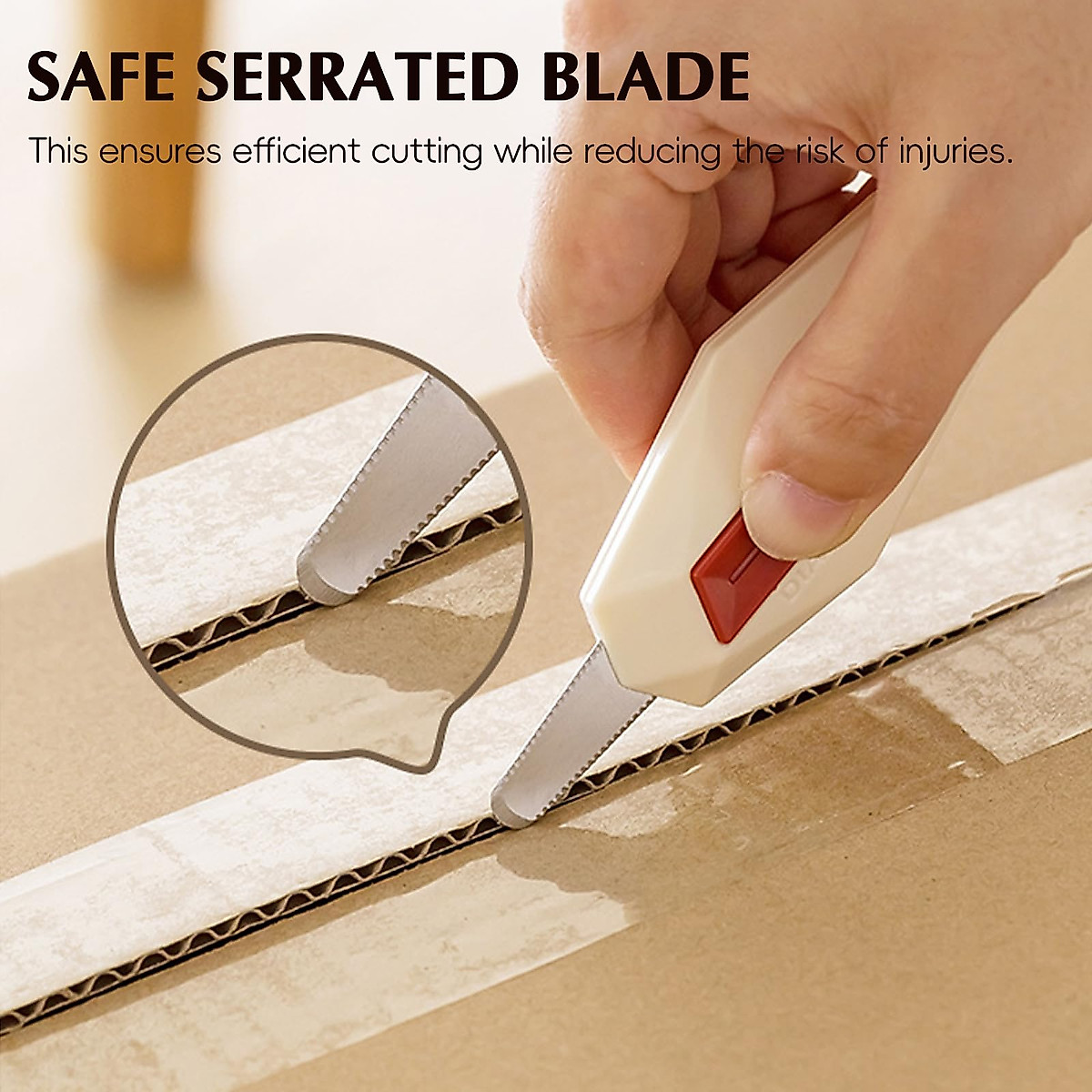 TECHPLUS 3Pcs Retractable Box Opener – Utility Knife for Cardboard and Package Cutting Serrated Blade – Safety Magnetic Box Cutter