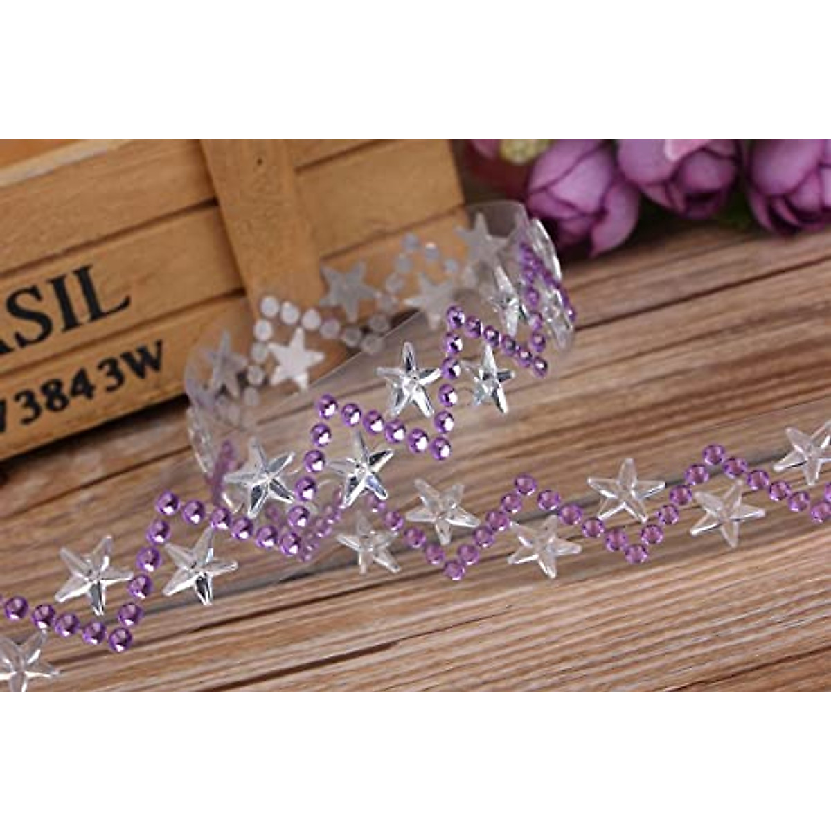 KAVI‘ S 6 Rolls Rhinestone Tape Set Glitter Self-Adhesive Beads Tapes Bling Masking Stickers for Craft, Kids, Scrapbook, DIY, Gift Wrapping (Stars Rays), 18mm