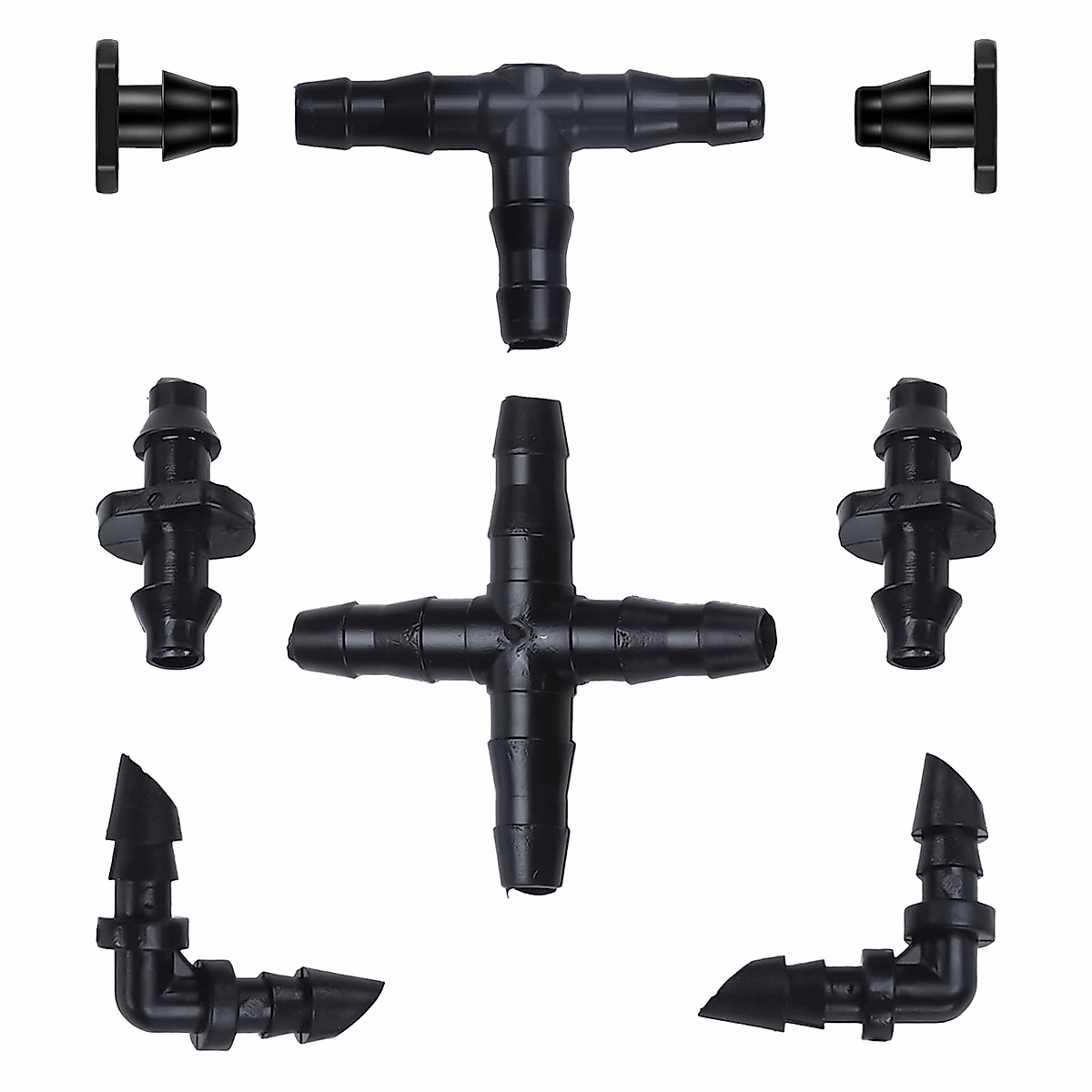 SanSanYa 400pcs Drip Irrigation Fittings Kit Drip Irrigation Barbed Connectors, 160 Straight Barbs 120 Tees 40 Elbows 40 End Plug 40 4-Way Coupling for 1/4 Inch Tubing Garden Dripping Systems