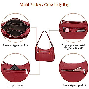 Over Earth Soft Leather Handbags for Women Crossbody Purses Multi Pockets Shoulder Bags Messenger Bag Medium(O120E UG Wine Red)