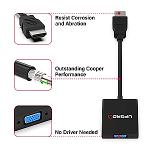 UPGROW HDMI to VGA Adapter HDMI Male to VGA Female Converter Support Computer, Desktop, Laptop, PC, Monitor, Projector, HDTV, Chromebook, Xbox and More, Model Number: UPGROWHMVF01