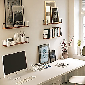 Wallniture Avila Floating Shelves for Wall, Kitchen Pantry Organization and Storage Shelves, Wall Bookshelves for Bedroom, Living Room Decor 24"x4.5" Set of 4 Natural Burnt