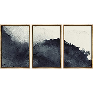 NWT Framed Wall Art Print Set Faded Black Watercolor Dots Abstract Shapes Illustrations Modern Art Bohemian Colorful Pastel for Living Room, Bedroom, Office - 16"x24"x3 Natural