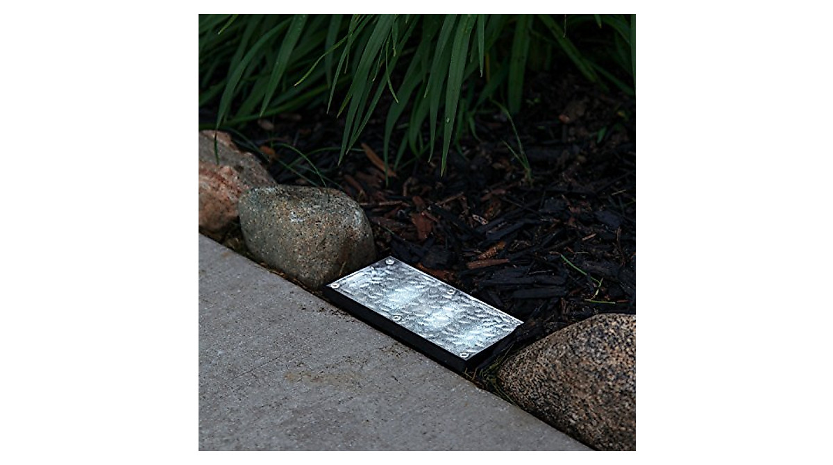 Solar Brick Landscape Path Light, 8x4 Recessed Polyresin Paver, Cool ...