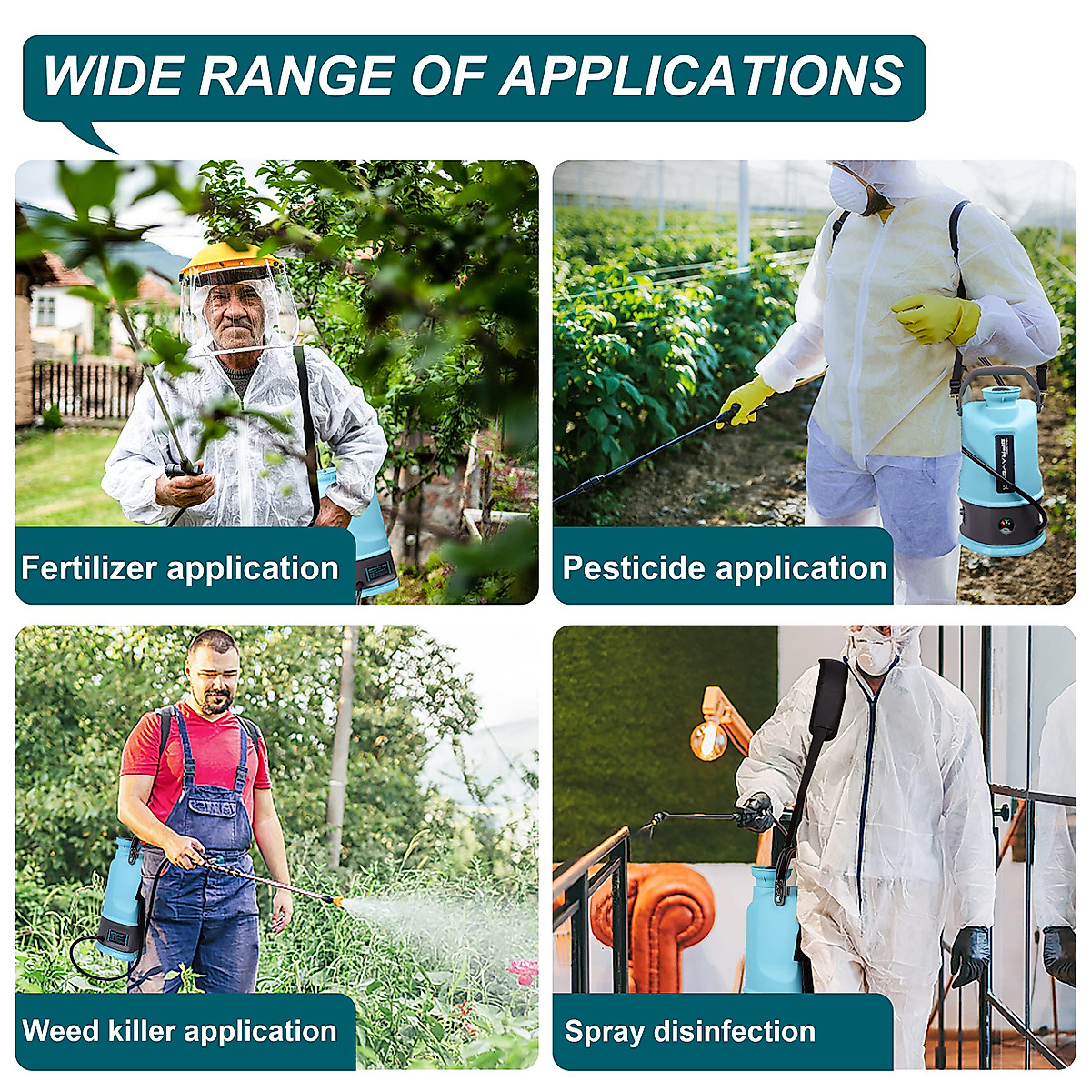 LAWNFUL 1.35 Gallon Battery Powered Sprayer for Long Time Spray (Double Battery)