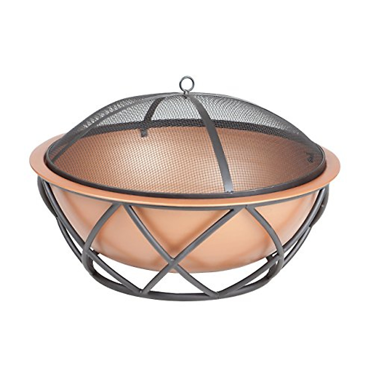 Fire Sense 62241 Fire Pit Barzelonia Copper-Look Wood Burning Lightweight Portable Outdoor Firepit Backyard Fireplace Camping Bonfire Included Screen Lift Tool & Cooking Grate - Round - 26"