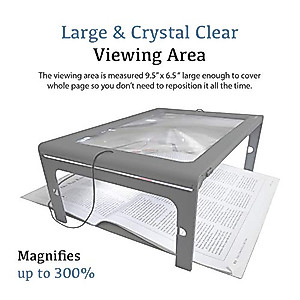 3X Large Full Page Magnifier with 12 LED Lights[Provide Evenly Lit Viewing Area], Foldable Flip-Out Legs, Dual Power Supply Modes- Ideal for Hands Free Reading, Low Vision, Seniors with Aging Eyes