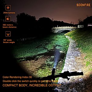 soonfire MX75 Ultra Bright Tactical Flashlight with Battery, USB C Fast Charging Rechargeable Flashlights, Powered by Customized Battery, Long Run Time for Emergency, EDC and Searching