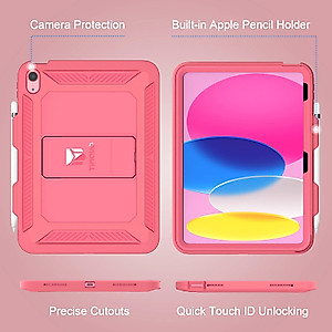 TiMOVO Case for iPad 10th Generation 2022 with Pencil Holder, Heavy Duty Shockproof Rugged Protective Cover for iPad 10th Gen 10.9 Inch, Watermelon Red