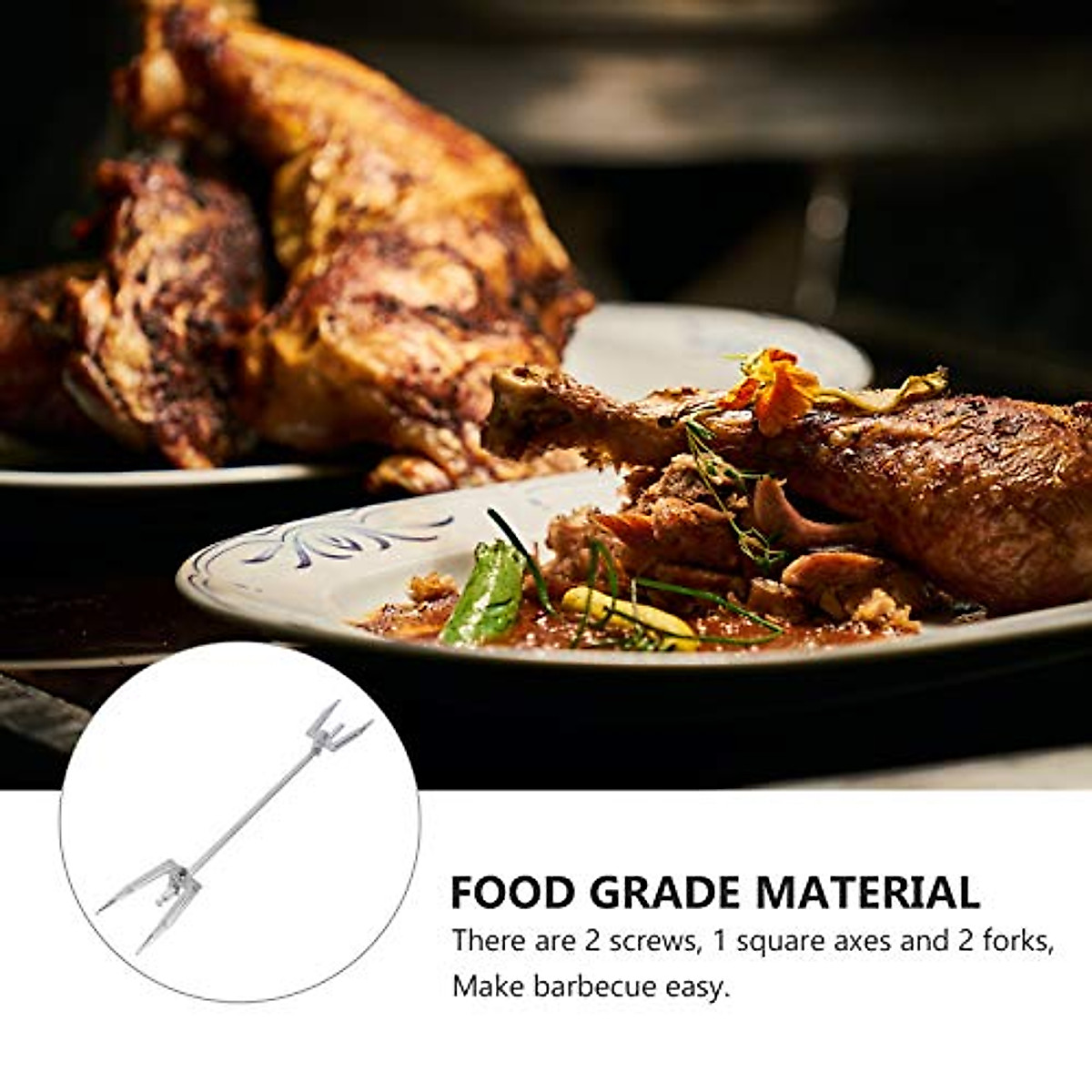 DOITOOL Stainless Steel Rotisserie Forks Air Fryer Accessories Rotating Baking Roast Chicken Fork for Kitchen