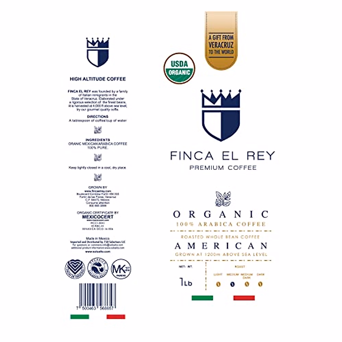 Finca El Rey, Organic Coffee Beans Whole, Veracruz Mexico Single Origin, Coffee Whole Beans, Whole Bean Coffee Medium Roast Coffee, Coffee Organic, Expresso Beans, Certified USDA Organic, 1LB Bag