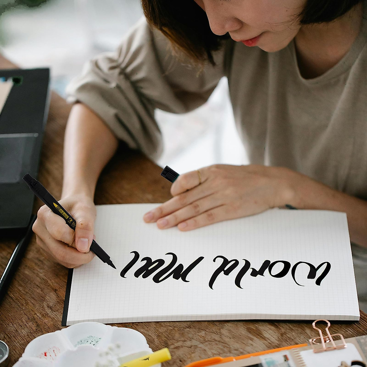 MISULOVE Hand Lettering Pens, Calligraphy Pens, Brush Markers Set, Soft and Hard Tip, Black Ink Refillable - 4 Size(6 Pack) for Beginners Writing, Art Drawings, Water Color Illustrations, Journaling