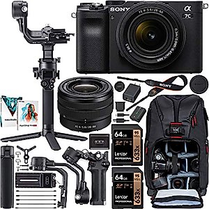 Sony a7C Mirrorless Full Frame Camera Body with 28-60mm F4-5.6 Lens Black ILCE7CL/B Filmmaker's Kit with DJI RSC 2 Gimbal 3-Axis Handheld Stabilizer Bundle + Deco Photo Backpack + Software