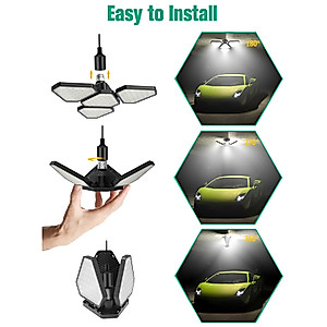 STODER Garage Lights Ceiling LED Adjustable Angles 120W 12000 Lumens 6500K Daylight Deformable Garage Ceiling E26/E27 Light Suitable for Garage Shop Basement Workshop (2Pack)