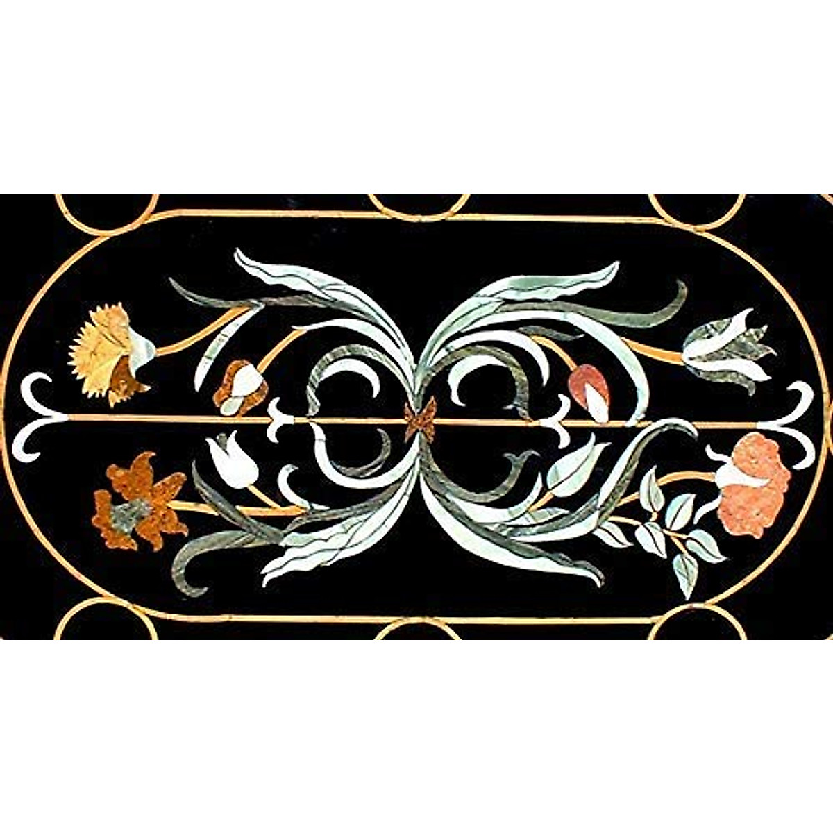 Pietra Dura Natural Black Marble 48" x 24" Inch Rectangular Dining Table Top, Stone Inlay Breakfast Table Top, Centre Table Top, Marble Outdoor Garden Table Top, Piece Of Conversation, Family HeirLoom