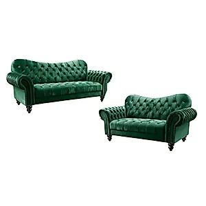 ICE ARMOR 2Pc Living Room Set Loveseat in Green Velvet Sofas
