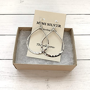 MIMI 925 Sterling Silver Hammered Open Teardrop Hoop Earrings