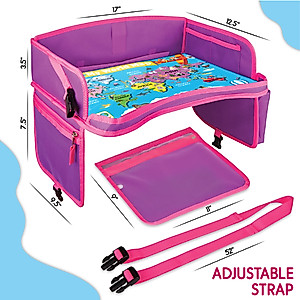 ECOFANTASY 2 PK Kids Travel Tray w/Dry Erase Top - Car Seat Travel Tray Table for Toddler - Travel and Road Trip Essentials Kids - Car Lap Desk with Storage