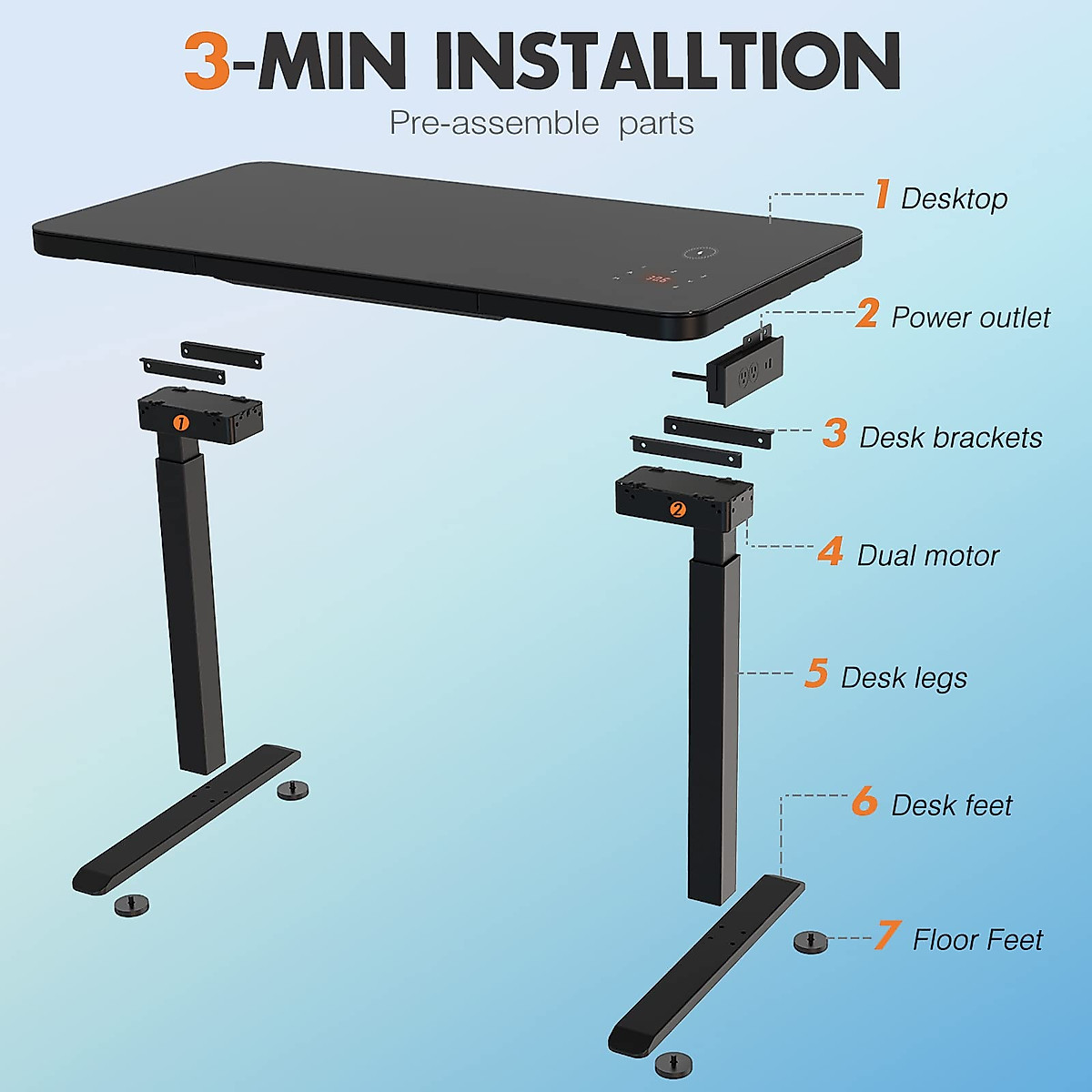 AIMEZO Standing Desk with Drawer Ergonomic Tempered Glass Electric Sit-Stand Height Adjustable Computer Workstation,with Touchscreen Controller&Wireless Charging &USB Port, and Power Strip