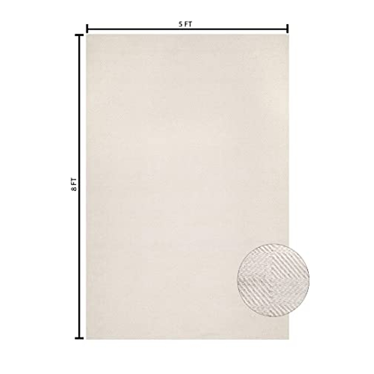 Handwoven Wool Area Rug- Natural Yarn- Contemporary Farmhouse Decor- ecofriendly Rugs for Bedroom Living Room (Ivory, 5'x8')