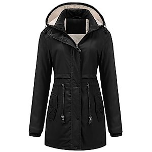 Chrisuno Women's Lightweight Thicken Puffer Coats Warm Parka Padded Winter Hooded Insulated Jacket Overcoat Black XL
